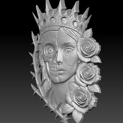 💀 Skull Queen CNC Relief Model・ STL File for 3D printing・Cults