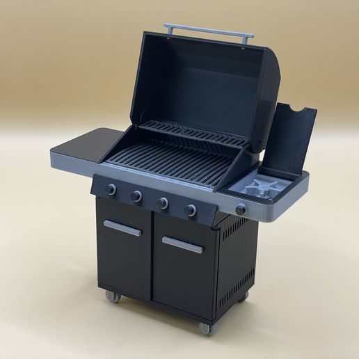 📁 Miniature Outdoor BBQ Grill 3D STL – 1:12 Scale Wheeled Patio Grill ...