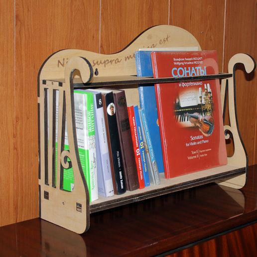 3D file Two designs of bookshelves for music lovers, for laser cutting ...