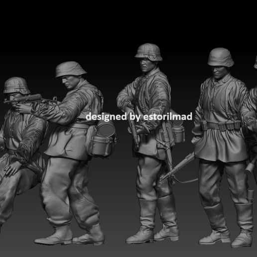🫡 WW2 5 GERMAN SOLDIERS WAFFEN SS ACTION・ STL File for 3D printing・Cults
