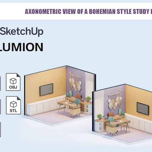 STL file Axonometric view of a Bohemian style study room 🧑‍🏫 (OBJ)・3D ...