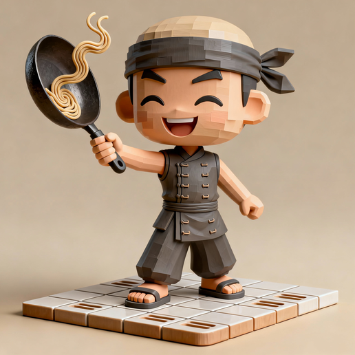 👩‍🍳 Cute Chef Noodle Flipping 3D Print STL Figurine | Asian Cook Model ...