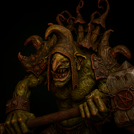 🧌 Troll General Warboss on 60mm base・ 3D File for 3D printing・Cults