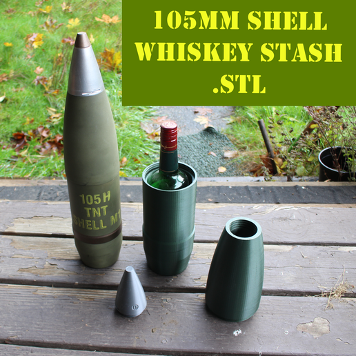 🧨 105mm Artillery shell Whiskey Stash STL・ STL File for 3D printing・Cults