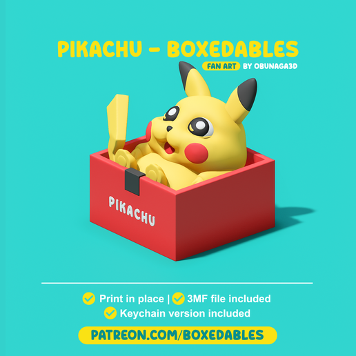 🎨 Pikachu - Boxedables [Fan Art]・Free 3MF File for 3D printing・Cults