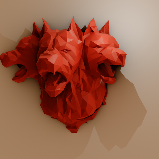 STL file Cerberus head wall mount roaring low poly stl 🐕 ・3D printer ...