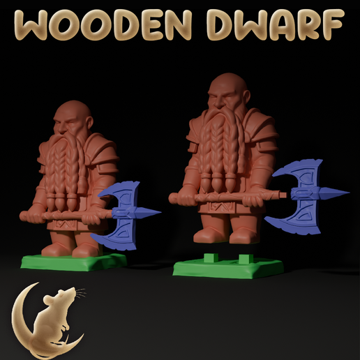 🪵 Wooden Dwarf Warrior Miniature - RPG Tabletop Axe Figure STL・ STL ...