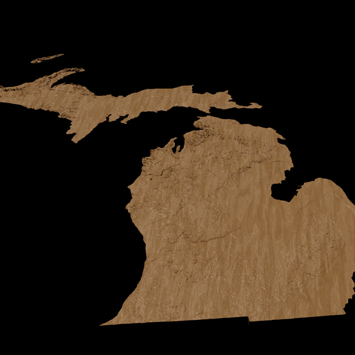 🗺️ Topographic Map of Michigan – 3D Terrain・ 3D File for 3D printing・Cults
