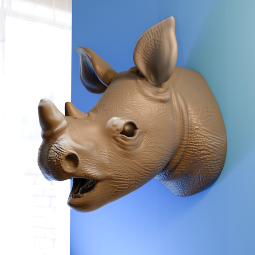 STL file baby rhino head wall mount mount mouth open stl 👶 ・3D printing ...