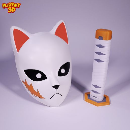 🗡️ COLLAPSING KATANA + MASK - SABITO - DEMONSLAYER - (PRINT IN PLACE ...