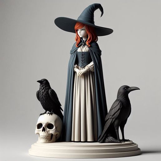 🧙‍♀️ 740 Red-Haired Witch with Ravens - Full-Color 3D Model, fantasy ...