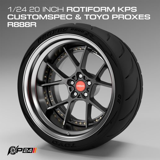 🛞 1/24 20 inch Rotiform KPS CustomSpec & Toyo Proxes R888R Combo・ STL File for 3D printing・Cults