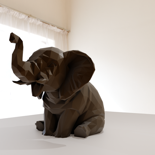 STL file baby elephant sitting trunk up low poly stl 👶 ・3D printable ...