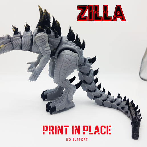 👹 zilla_flexi_print_in_place・ STL File for 3D printing・Cults