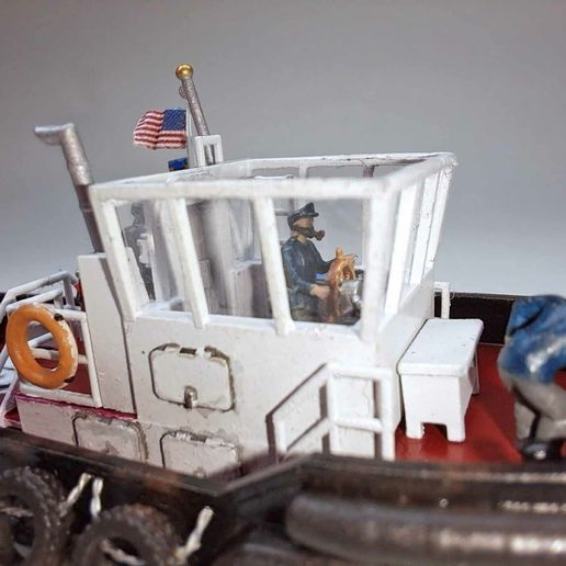 🛥️ N Scale Tug Boat With Sailors・ STL File for 3D printing・Cults