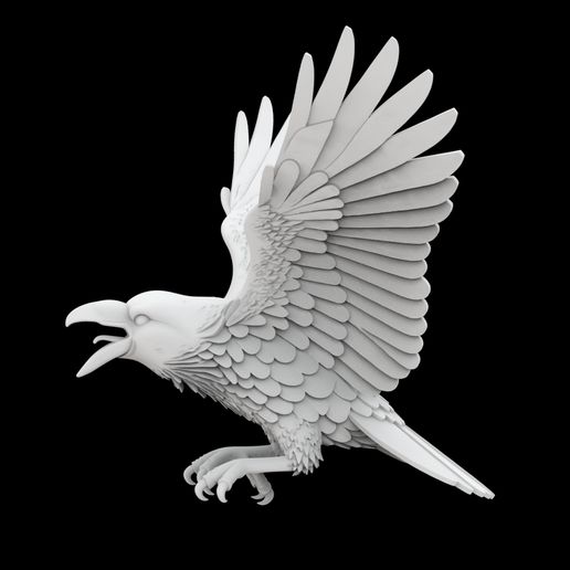 🐦 Raven with Open Beak in Flight・ STL File for 3D printing・Cults