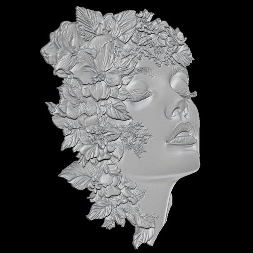 👩 Beautiful Woman Face with Floral Elements Relief・ STL File for 3D ...