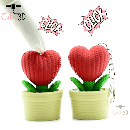 💜 Cutie3D Valentine Heart Plant Keycap Fidget Clicker Keychain - Cute ...
