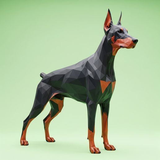 🎨 Doberman Low Poly・ STL File for 3D printing・Cults