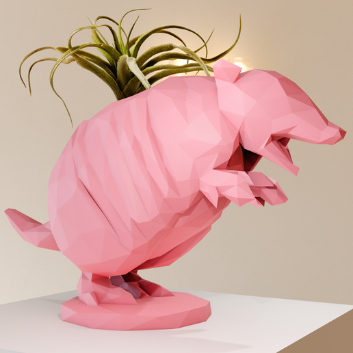STL file armadillo standing mouth open planter pot flower vase low poly ...
