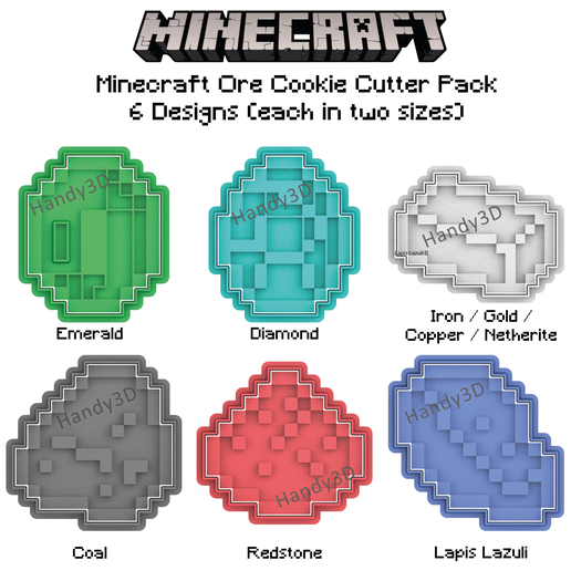 🍪 Minecraft Ore Cookie Cutter Pack - 6 Designs (5cm & 8cm Sizes)・ STL ...