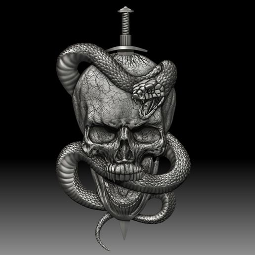 3D file Skull snake knife bas-relief 💀 ・3D print model to download・Cults
