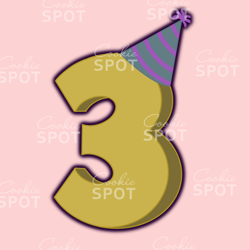 STL file Number Three with Party Hat Cookie Cutter 🥳 ・3D printer model ...