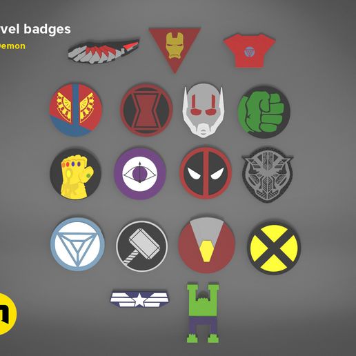 🦸 Insignias Marvel Impresión simple en color・Archivo 3D para ・Cults