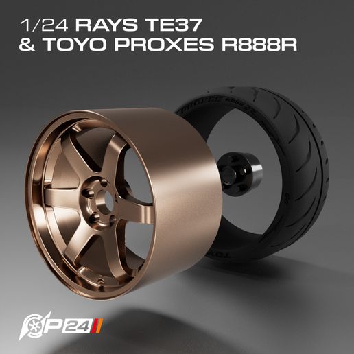 🛞 1/24 17-18 inch Rays TE37 & Toyo Proxes R888R Combo・ STL File for 3D ...