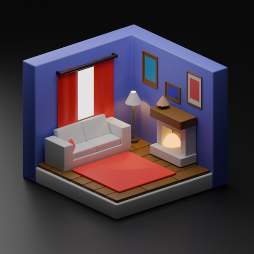 OBJ file Cozy Isometric Living Room 🎨 ・3D printable model to download・Cults