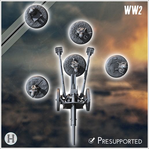 🇩🇪 105mm 10,5 leFH 18 German light field howitzer (with 5 crew figures ...