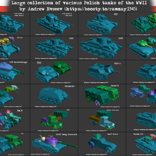 💅 Large collection of various Polish tanks of the WWII 1:100 (Commercial license)・ 3D File for ...