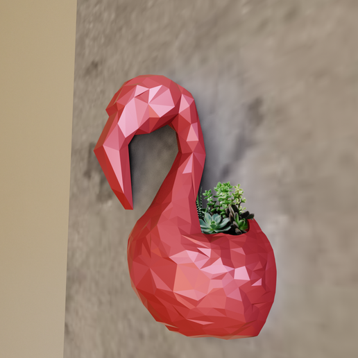 🦩 flamingo low poly planter wall mount flower vase geometrical 3d print ...