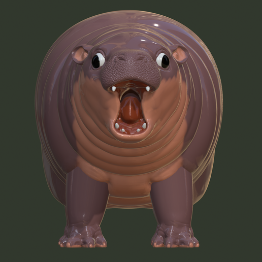 STL file Angry Hippo Baby Figure - hippo animal baby ready to bite and ...