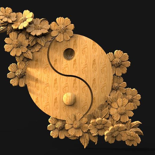 STL file Yin Yang and flowers CNC ☯️ ・3D print model to download・Cults