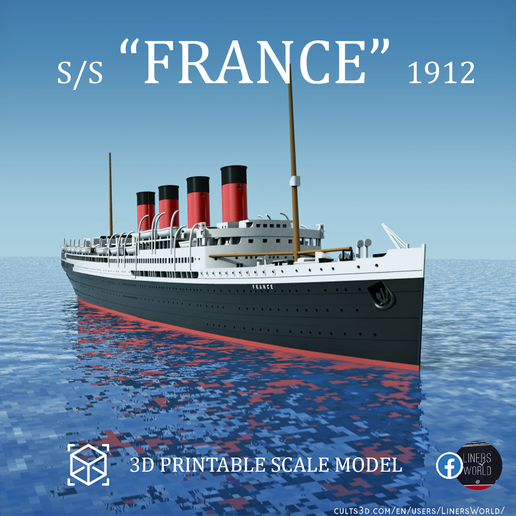 🇫🇷 Print ready SS FRANCE (1912) ocean liner - full hull and waterline ...