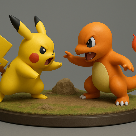 🐉 Pikachu and charmander fight pokemon・ STL File for 3D printing・Cults