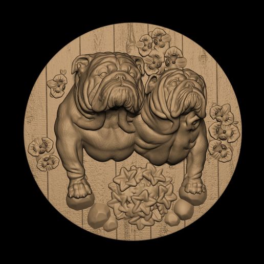 🪵 English Bulldog Wooden plaque・ STL File for 3D printing・Cults