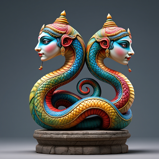 🎨 1563 Color 3D Model of a Dancing Two-Headed Snake Woman in Indian ...