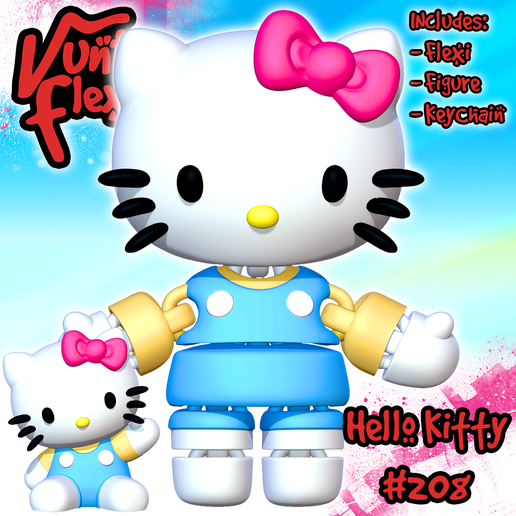 👋 Sanrio Hello Kitty MultiColor Flexi Print-In-Place + figure & keychain・ STL File for 3D ...
