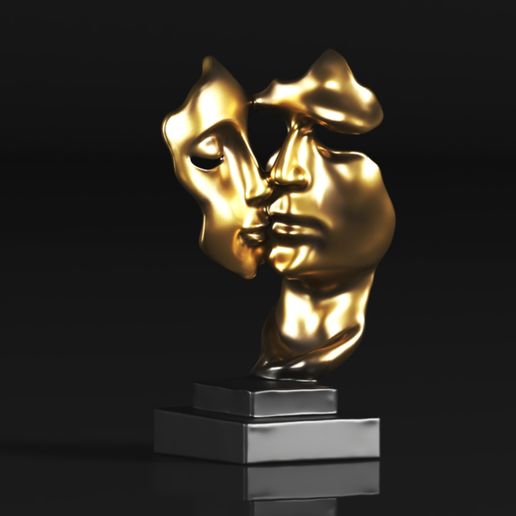 😘 Wiome Kissing Couple Human Face Sculpture Resin Golden Statue ...