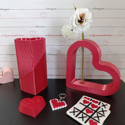💜 Heart Test Tube Vase - Viola・ STL File for 3D printing・Cults