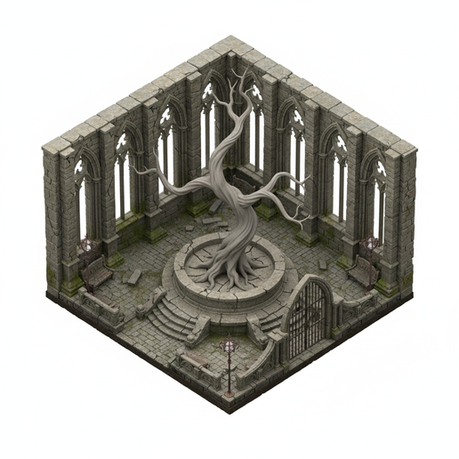 🌳 Fallen Gothic Chapel 3D Model | Sentinel Tree and Ruined Walls・ STL ...