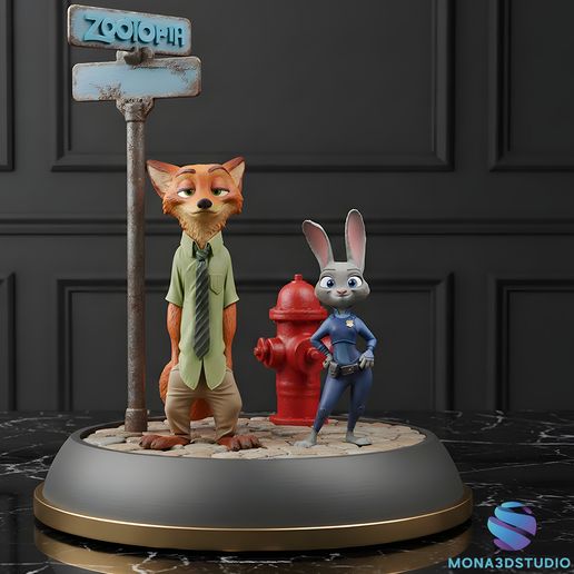 🦊 Nick Wilde & Judy Hopps Zootopia - 3D Print STL Model Diorama - pre ...