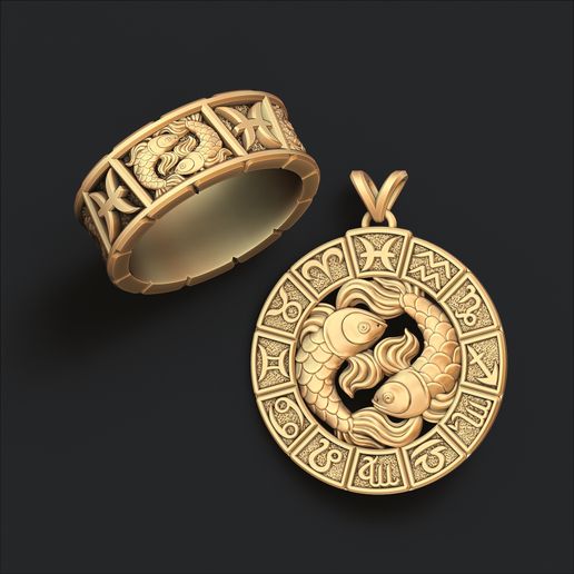 ♓ Horoscope Pisces Ring Pendant v2 Collection・ 3D File for 3D printing ...