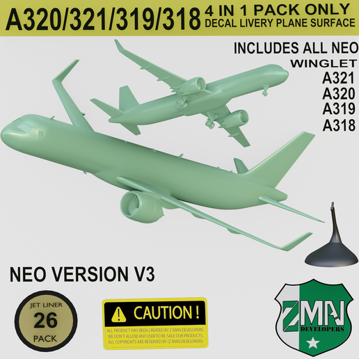 ️ AIRBUS FAMILY A320 PACK V3・ STL File for 3D printing・Cults