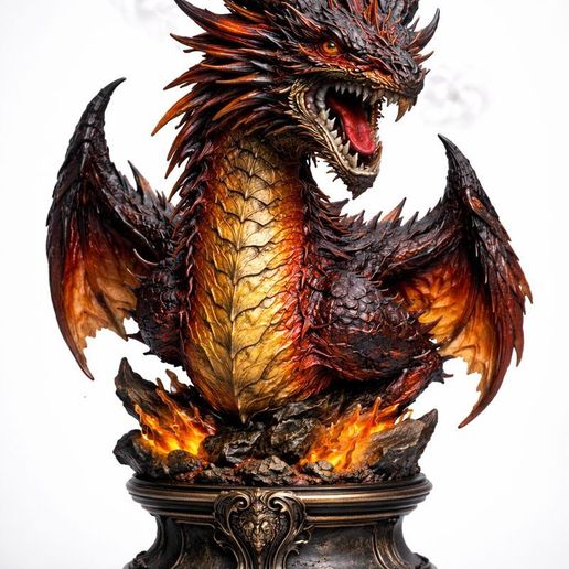 🐉 The Smaug-Inspired Dragon Bust with Flame Base・ STL File for 3D ...