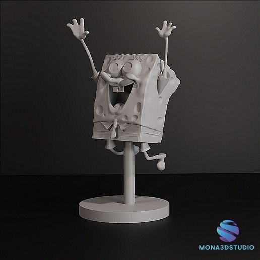 🦸 Jumping SpongeBob STL – 3D Model with Mountable Base・ STL File for 3D ...