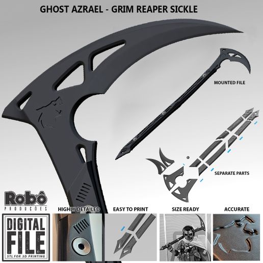 Fichier STL GHOST - AZRAEL GRIM REAPER TATICAL SICKLE SCYTHE FOR ...