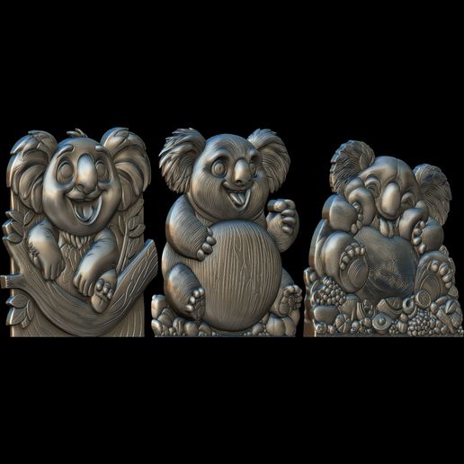 Файл 3D Lovely Cute Koalas Bas Relief 3D print model 🐉 ・3D-печатная ...
